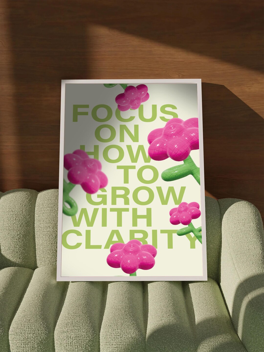 3D Floral Motivational Poster Bright Pink Flower Wall Art Modern Decor ...