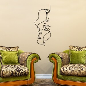 Two Faces Metal Wall Art: One Line Couple Decor - Etsy