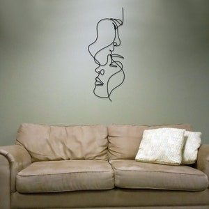 Two Faces Metal Wall Art: One Line Couple Decor - Etsy