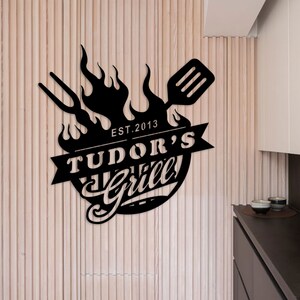 Personalized Metal Grill Garden Name Sign, Custom Metal BBQ Name Sign ...