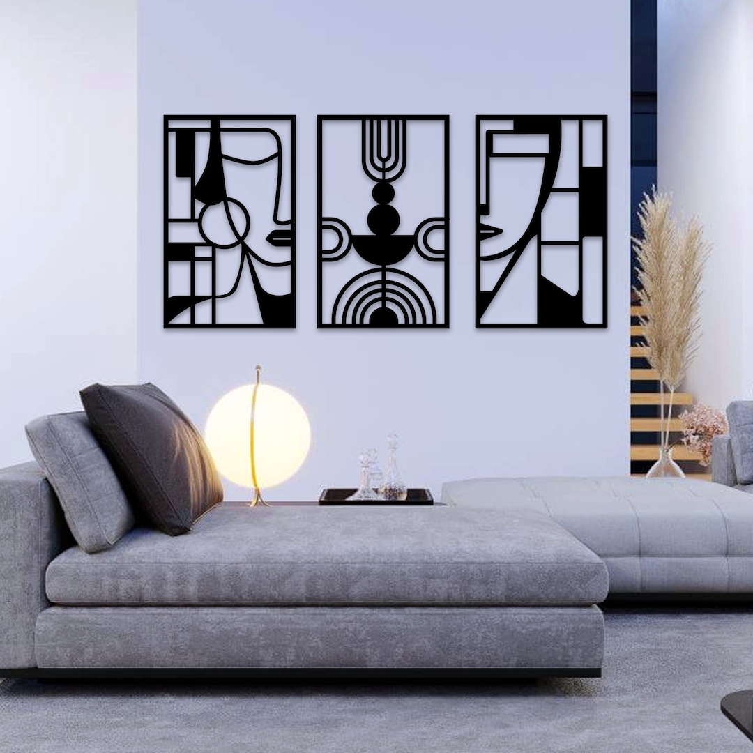 Metal Abstract Wall Art, 3 Panel Metal Wall Art, Unique Geometric Wall ...