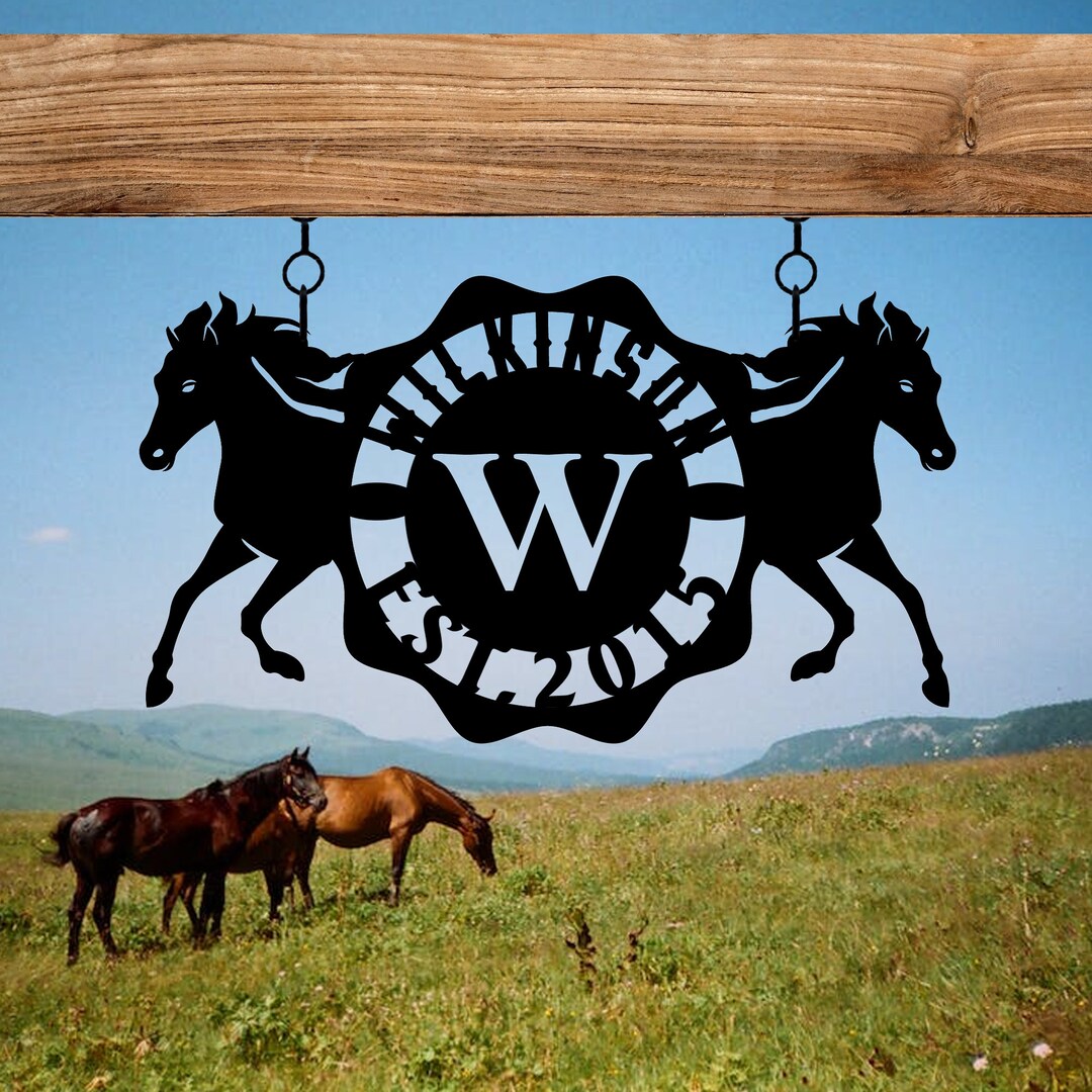 Personalized Metal Horse Ranch Name Sign, Monogram Barn Name Sign ...