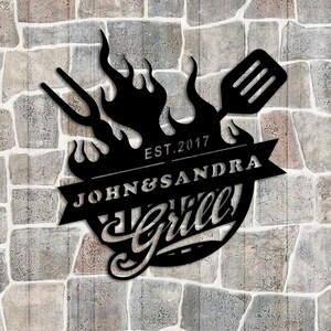 Personalized Metal Grill Garden Name Sign, Custom Metal BBQ Name Sign ...
