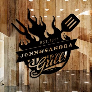 Personalized Metal Grill Garden Name Sign, Custom Metal BBQ Name Sign ...