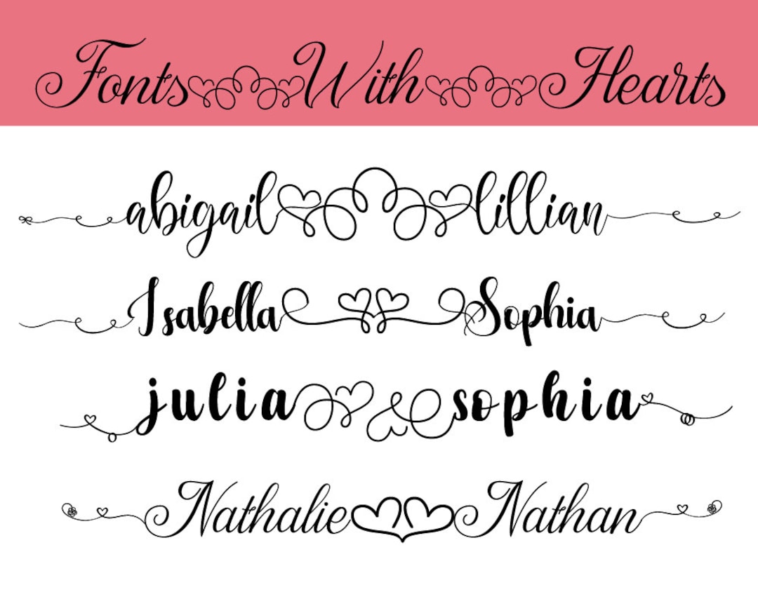 Fonts With Hearts Bundle, Wedding Fonts Bundle, Cursive Fonts Heart ...