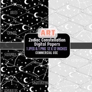 Zodiac Constellation Digital Paper: Galaxy Moon Stars (PNG, JPEG) - Etsy