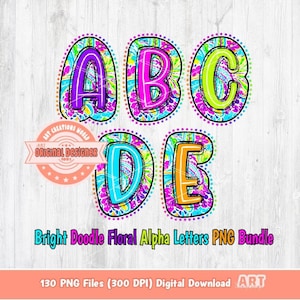 Floral Paisley Doodle Alphabet Set PNG, Bright Colorful Letters Clipart ...