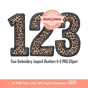 Faux Embroidery Leopard Numbers PNG, Cheetah Print Number 0-9 Set ...