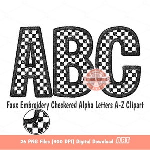 Faux Embroidery Checkered Letters PNG, Glitter Racing Black and White ...