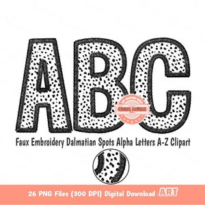 Dalmatian Print Alpha Letters: Faux Embroidery Clipart (PNG Digital ...