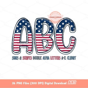 Stars and Stripes Doodle Letters PNG, Distressed 4th of July Alpha A-Z ...
