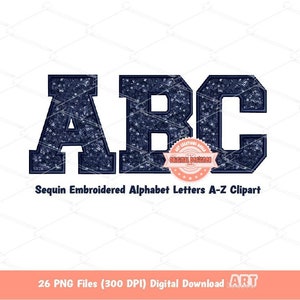 Navy Sequin Letters PNG, Original Varsity Alphabet Set Clipart With ...