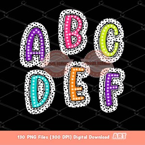 Colorful Dalmatian Letters PNG Bundle, Hand Drawn Bright Doodle Alpha A ...