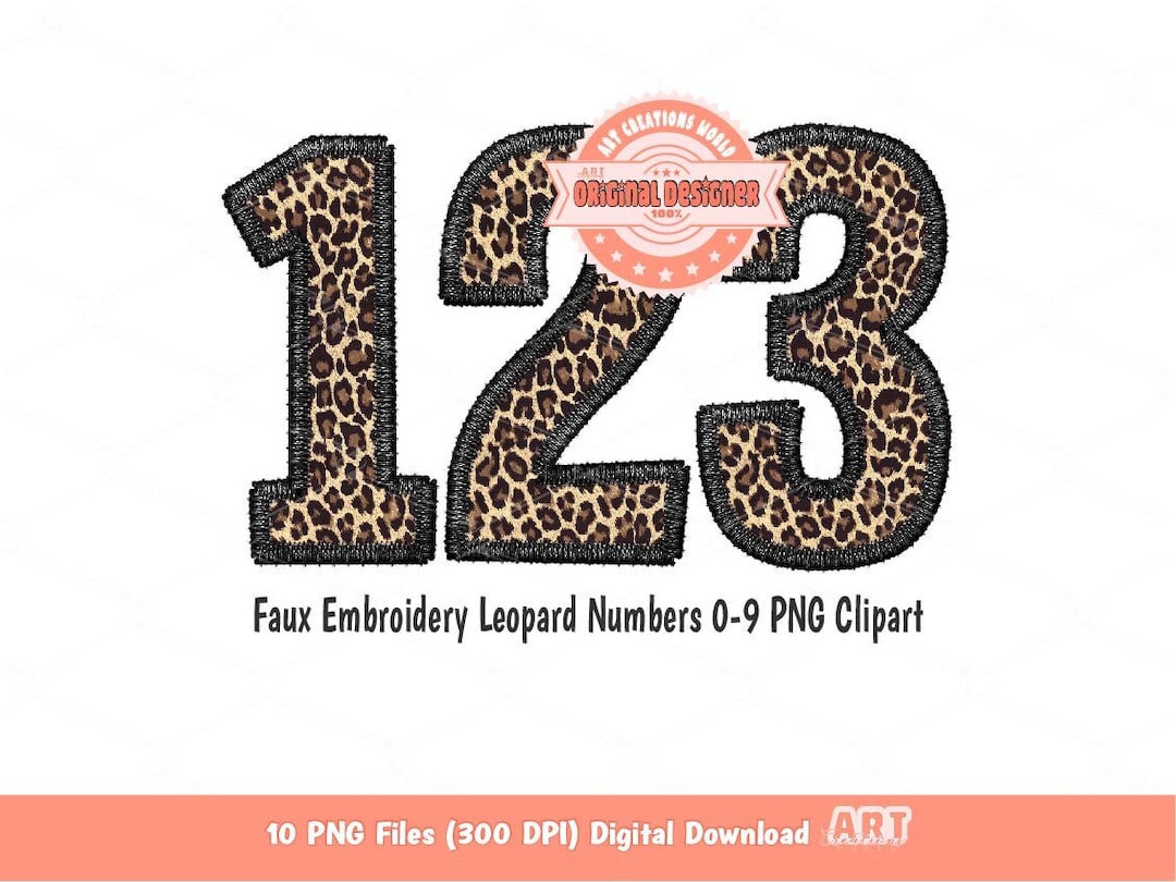 Faux Embroidery Leopard Numbers PNG, Cheetah Print Number 0-9 Set ...