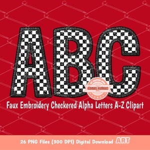 Faux Embroidery Checkered Letters PNG, Glitter Racing Black and White ...
