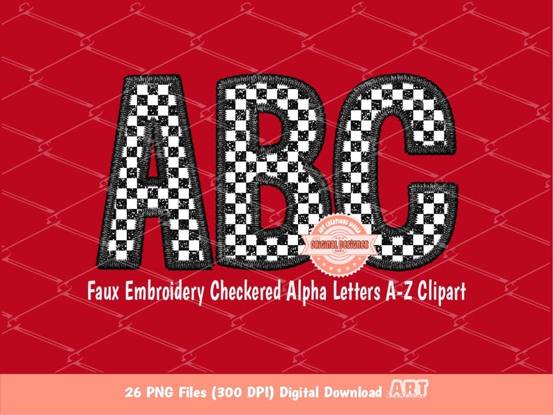 Checkered Letters PNG, Faux Embroidery Alphabet Clipart (digital ...
