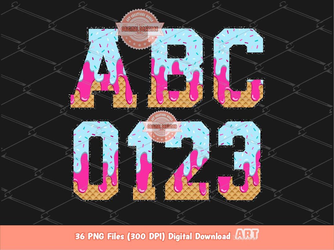 Varsity Drip Alphabet PNG: Ice Cream Drip Letters and Numbers Clipart ...