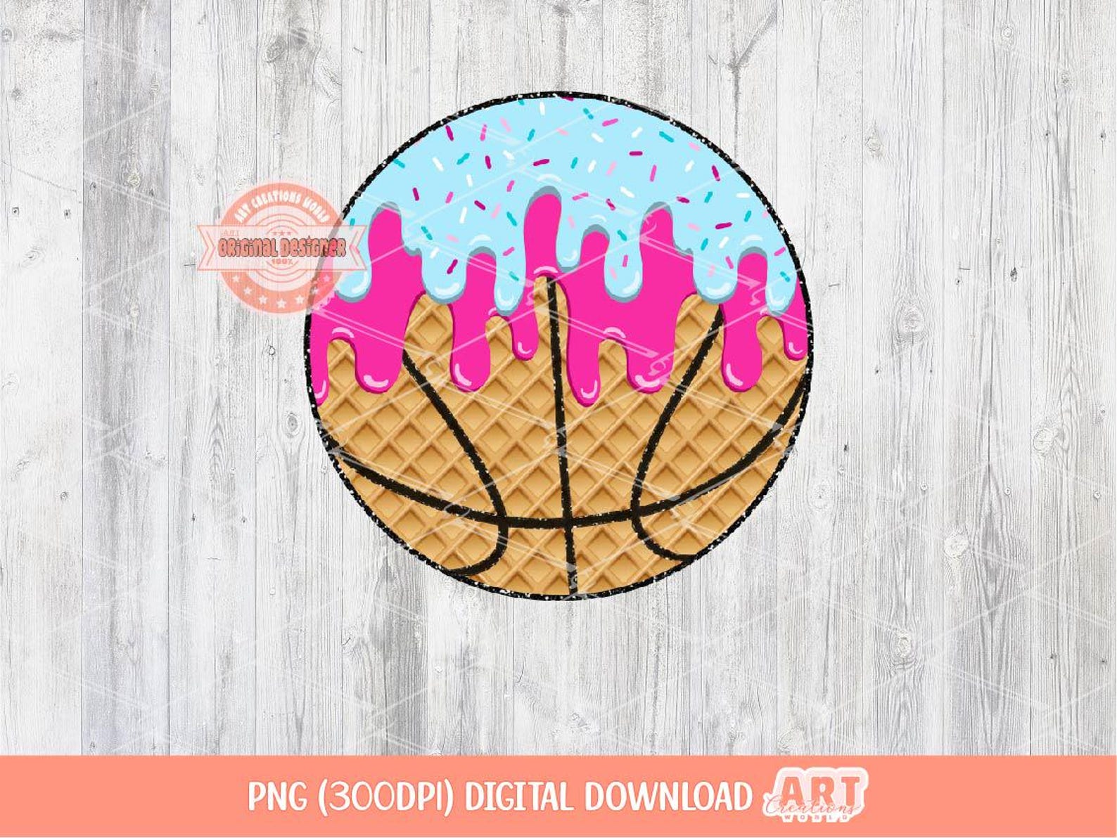Pink Blue Drip Basketball PNG, Drippy Ice Cream Waffle Cone Sports ...