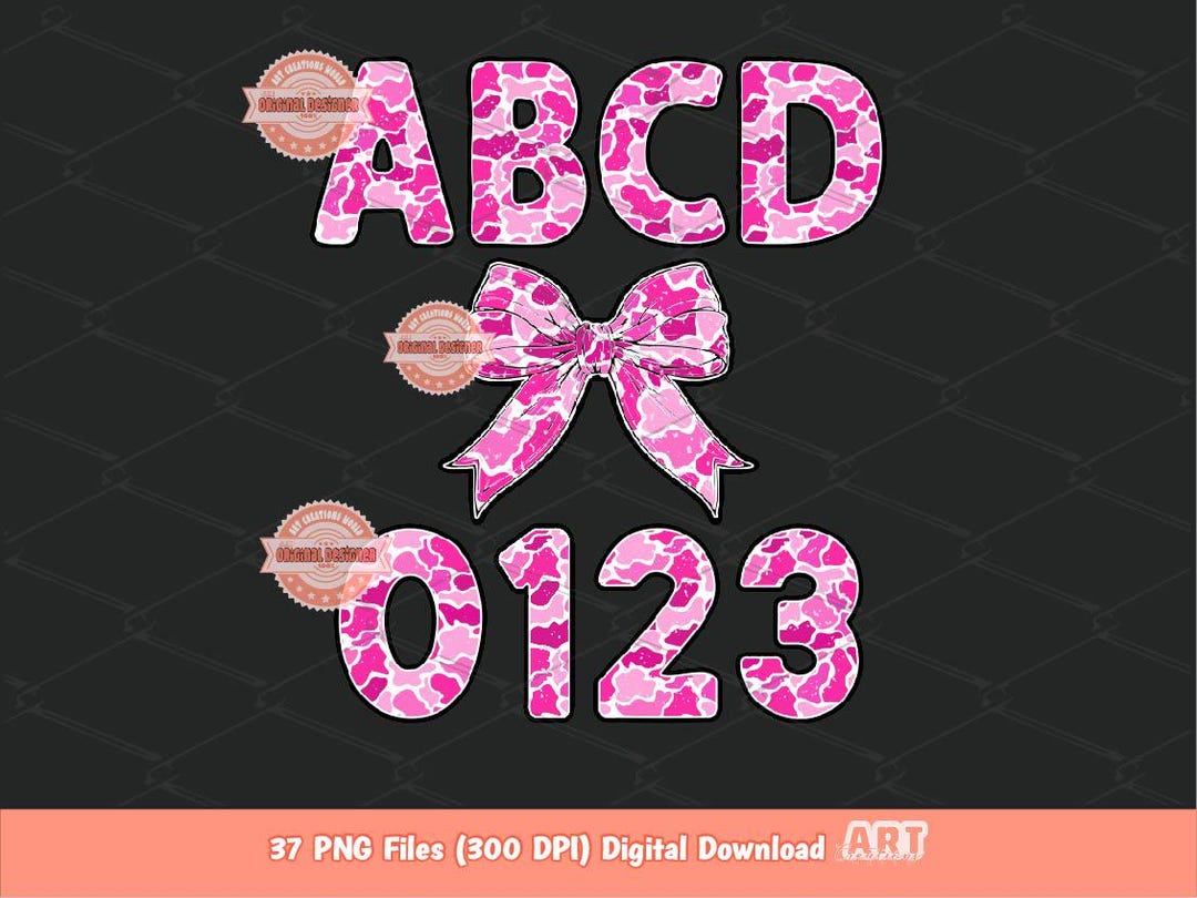 Pink Camo Alphabet PNG: Distressed Letters, Numbers, Bow Clipart ...