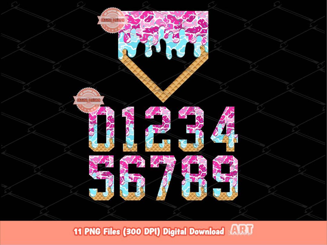 Pink Blue Camo Drip PNG Bundle: Baseball Drippy Numbers & Home Plate ...