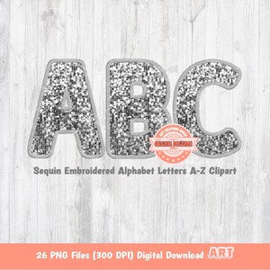 Silver Sequin Letters PNG, Original Designer Faux Embroidered Grey ...