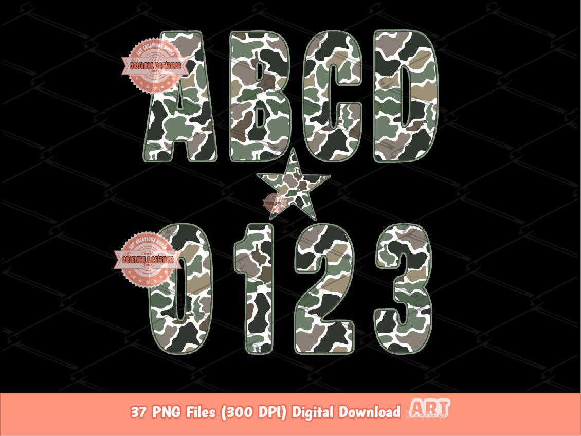Camo Alphabet PNG: Hunting Army Letters & Numbers Clipart (digital ...