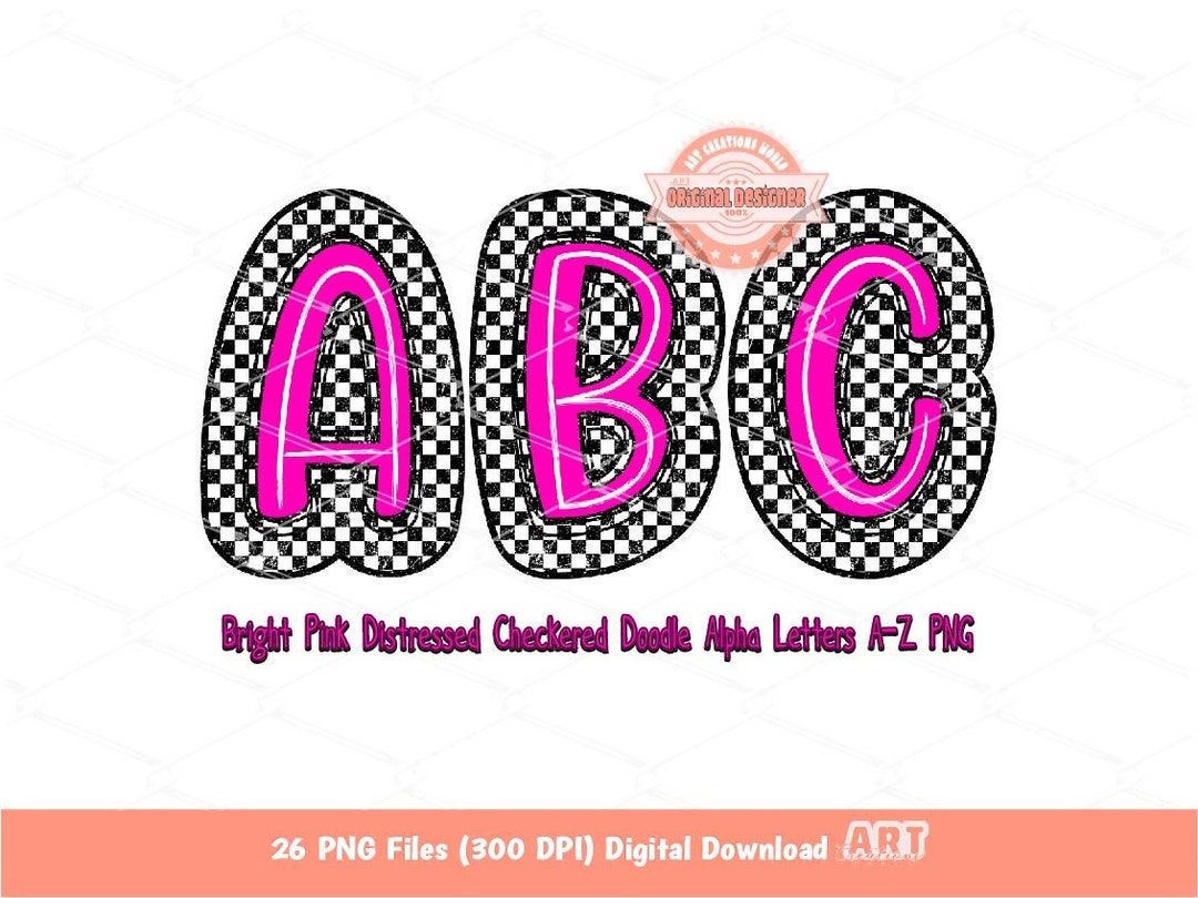 Pink Checkered Doodle Letters PNG: Glitter Alphabet Clipart (digital ...