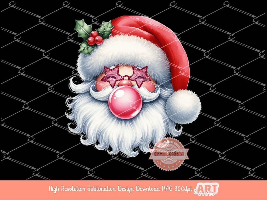 Coquette Santa PNG, Retro Vintage Cute Santa Face With Bubble Gum Pink ...