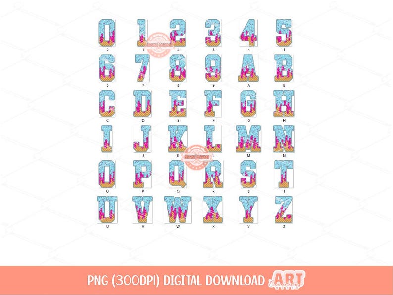 Drippy Ice Cream Alphabet PNG: Pink & Blue Letters, Numbers Clipart ...