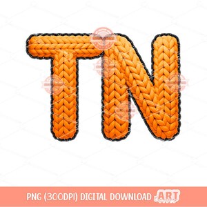 Faux Yarn TN PNG, Orange Chunky Knit Crochet Preppy Tennessee Shirt ...