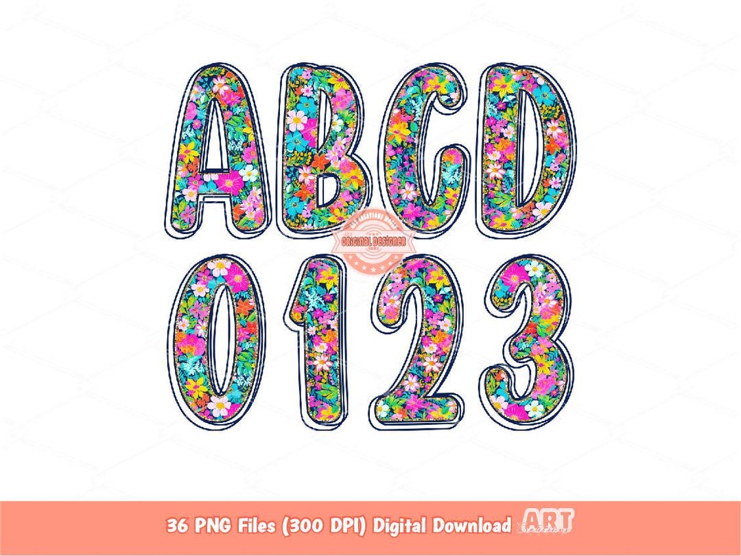 Floral Alphabet PNG, Hand Drawn Flower Letters & Numbers Clipart ...