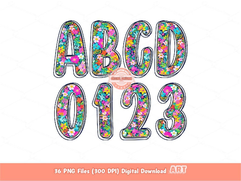 Floral Alphabet PNG, Hand Drawn Flower Letters & Numbers Clipart ...