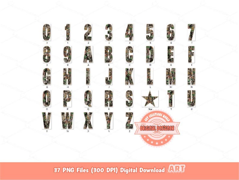 Forest Camo Alphabet PNG: Hunting Army Letters & Numbers Clipart ...
