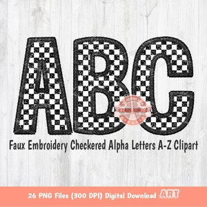 Faux Embroidery Checkered Letters PNG, Glitter Racing Black and White ...