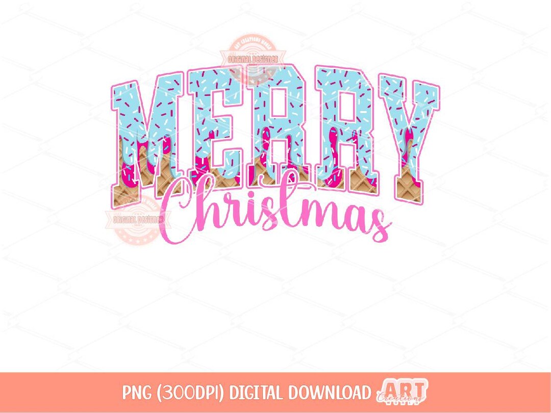Merry Christmas Drip PNG: Dripping Pink Blue Ice Cream Waffle Cone ...