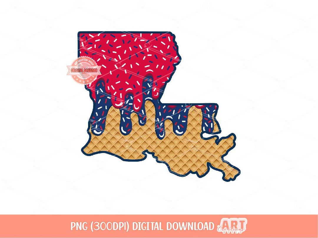 Louisiana Drip PNG, Red and Navy Drippy Ice Cream LA State Sublimation ...