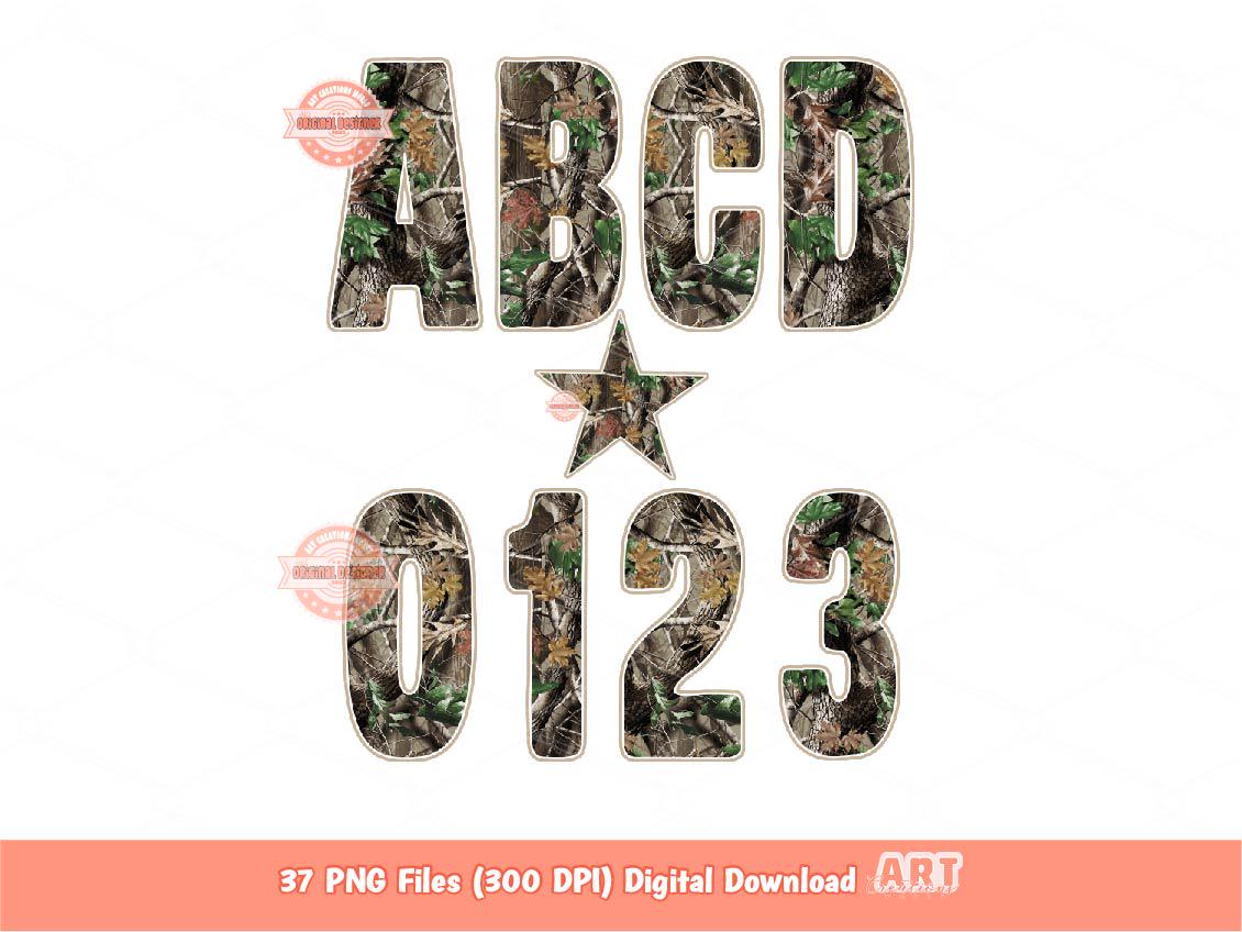 Forest Camo Alphabet PNG: Hunting Army Letters & Numbers Clipart ...