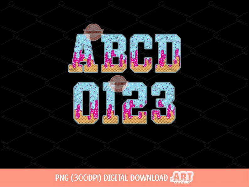 Drippy Ice Cream Alphabet PNG: Pink & Blue Letters, Numbers Clipart ...