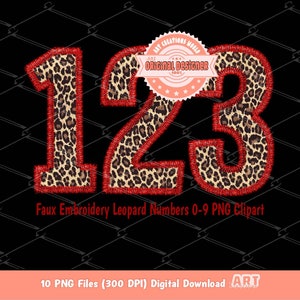 Faux Embroidery Leopard Numbers PNG, Cheetah Print Number 0-9 Set ...