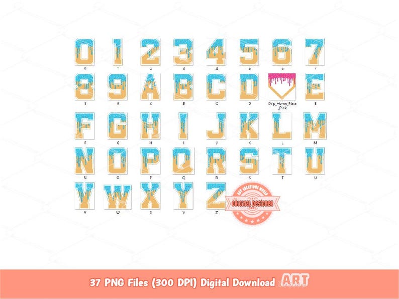 Drip Varsity Alphabet PNG Bundle, Pink Blue Drippy Sports Letters ...