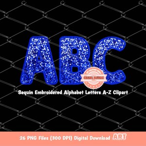 Blue Sequin Alphabet Clipart: Embroidered Letters PNG (digital Download ...