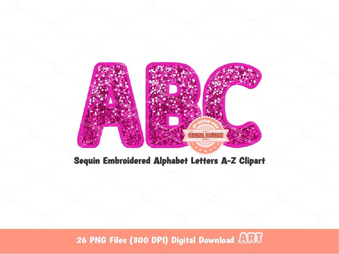 Pink Sequin Letters PNG Original Designer Faux Embroidered - Etsy