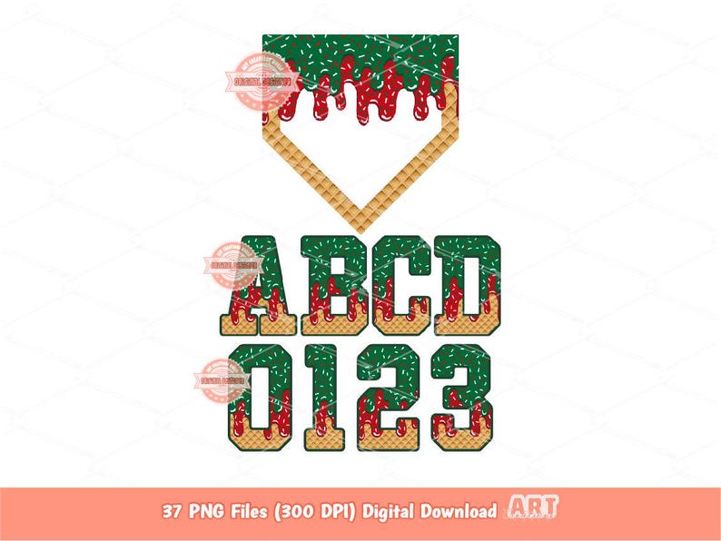 Drippy Varsity Christmas Alphabet PNG Bundle: Green & Red Drip Letters ...