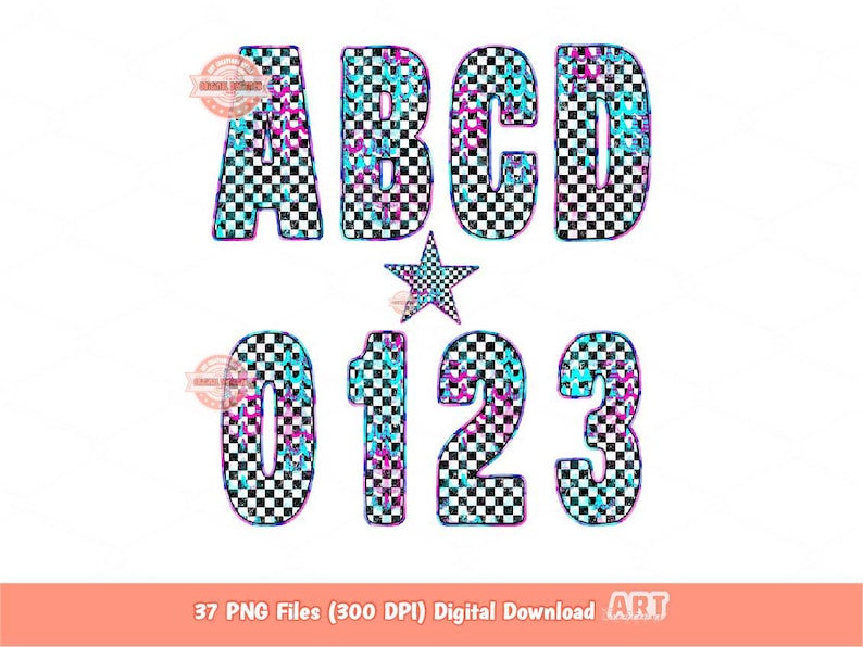 Bright Checkered Alphabet PNG, Grunge Checker Letters & Numbers Clipart ...