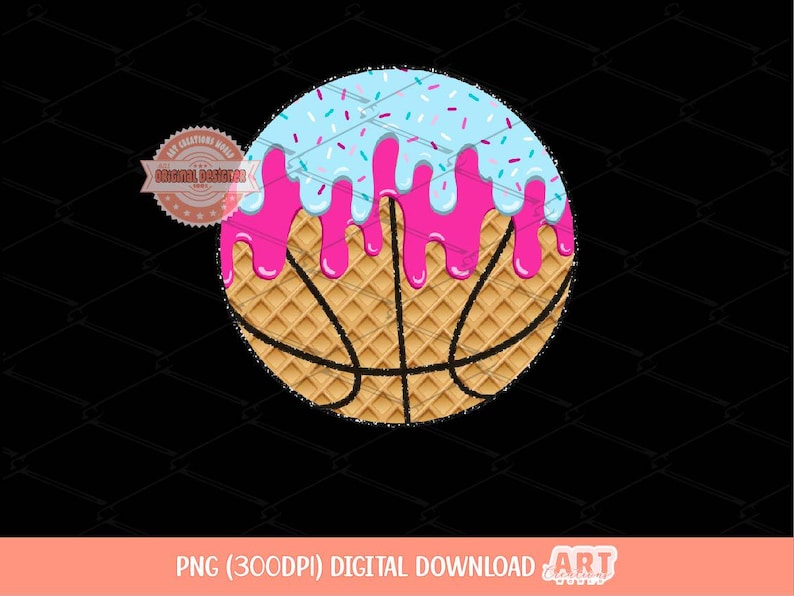 Pink Blue Drip Basketball PNG, Drippy Ice Cream Waffle Cone Sports ...