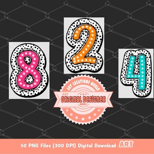 Colorful Dalmatian Numbers PNG Bundle, Bright Doodle Marquee Dalmation ...