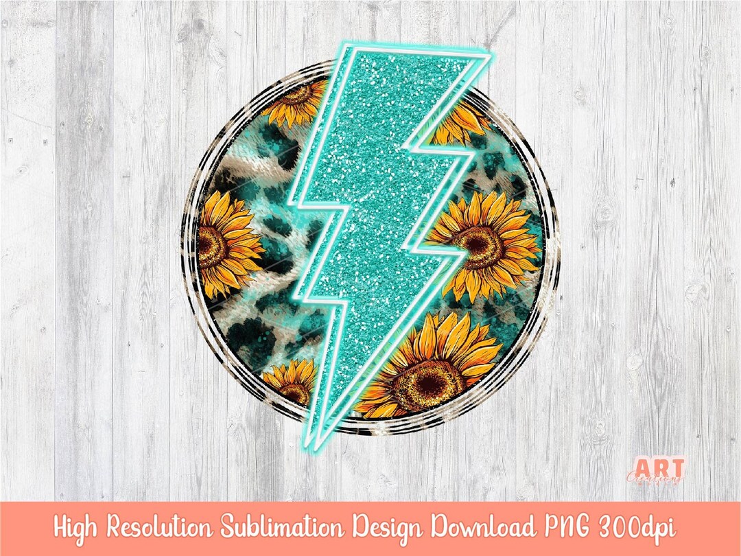Western Circle Background Sublimation PNG Neon Turquoise Lightning Bolt ...