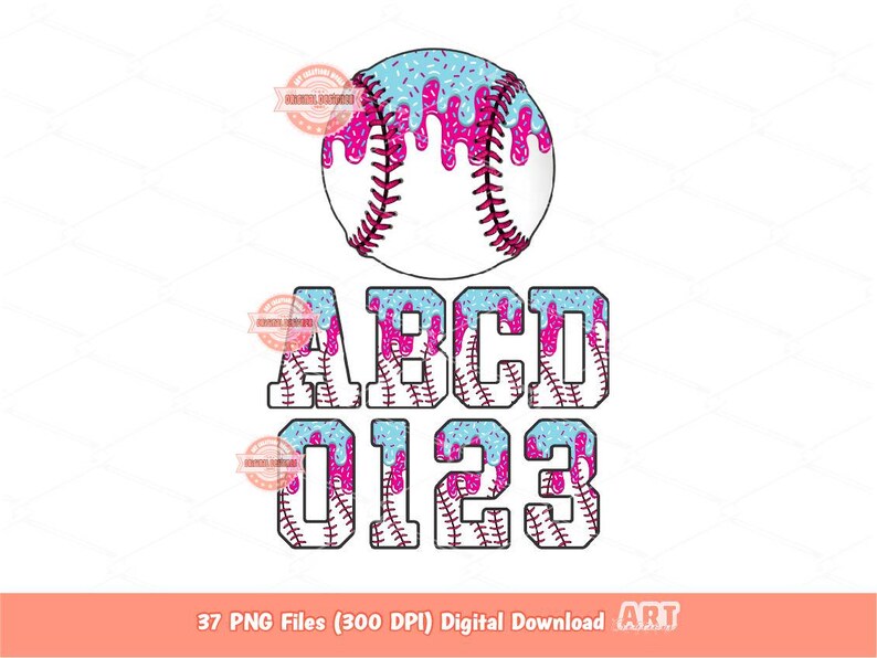 Drip Baseball Alphabet PNG Bundle, Drippy Pink Blue Ice Cream Sports ...