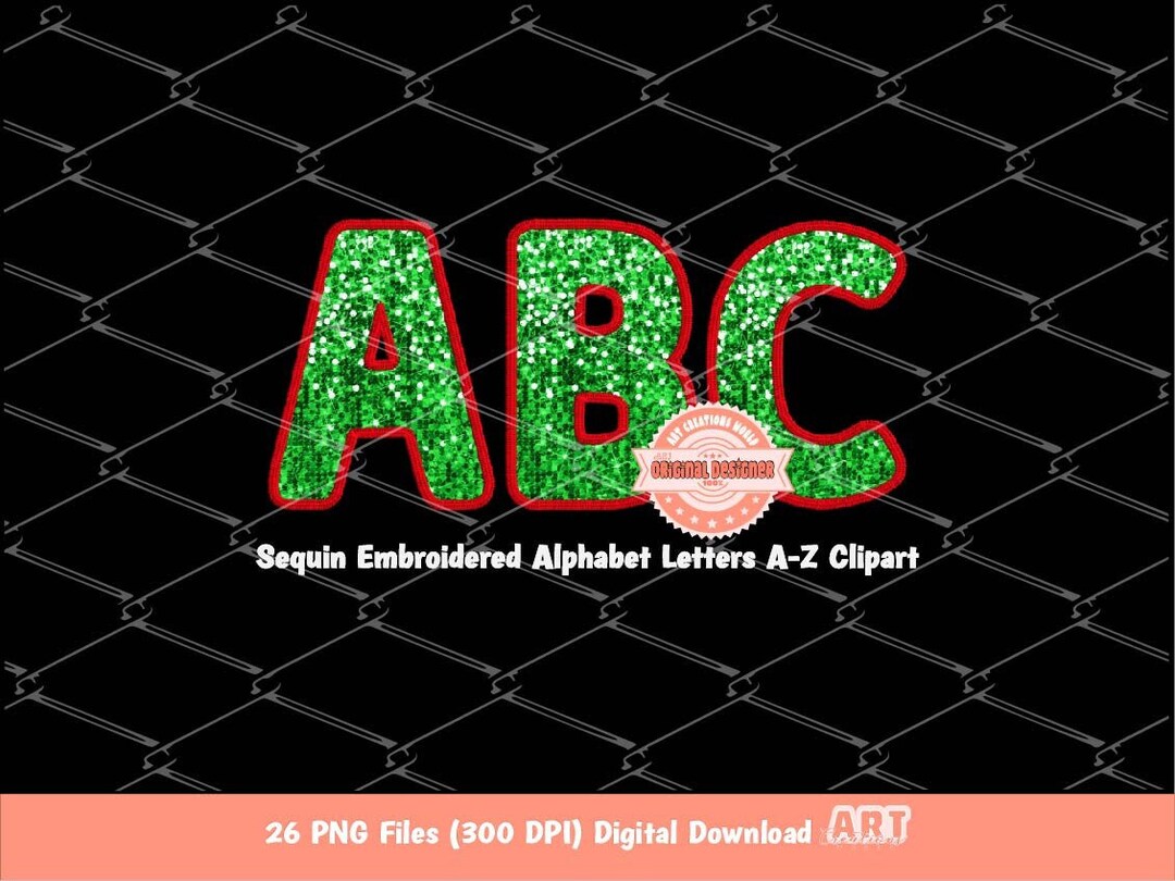 Neon Christmas Sequin Letters PNG, Original Designer Faux Embroidered ...