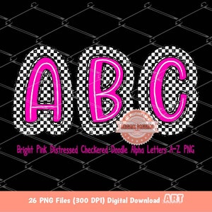 Pink Checkered Doodle Letters PNG: Glitter Alphabet Clipart (digital ...